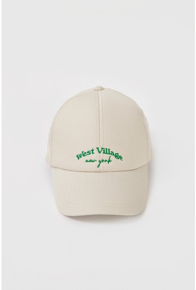 Suud Collection Bej West Village Nakışlı Şapka