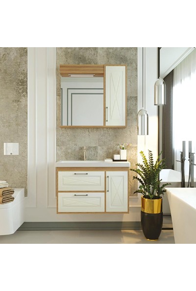 Denko Tokyo 85CM Mdf Ud Banyo Dolabı Takımı