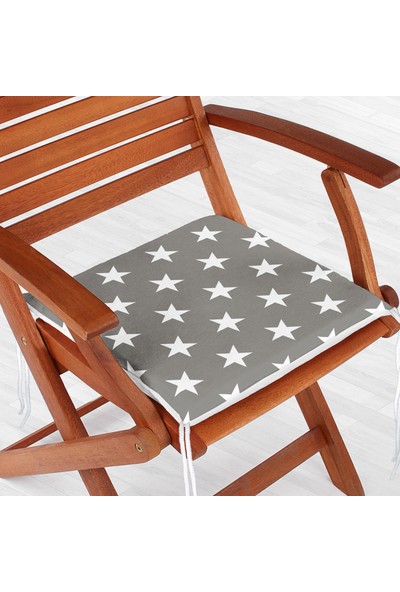 RealHomes Gri Yıldız Desenli Dekoratif Kare Sandalye Minderi 40X40Cm Fermuarlı