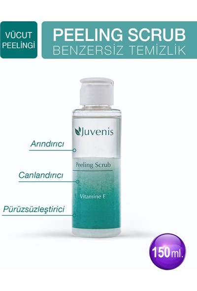 Juvenis Kozmetik Vücut Peelingi Pürüzsüzleştirici Tüm Cilt Tiplerine E Vitaminli Canlandırıcı ve Arındırıcı Peeling 150ML