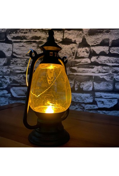 Ahşap Şehri Dekoratif Askılı Pilli Gaz Lambası Mumluk LED 15 cm