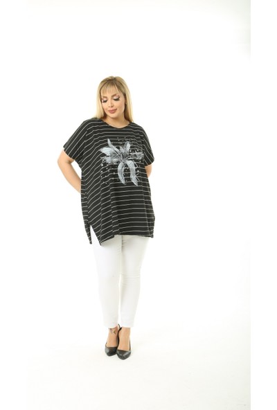 Kadın Büyük Beden Yandan Yırtmaçlı Pamuklu Kumaş Tunik