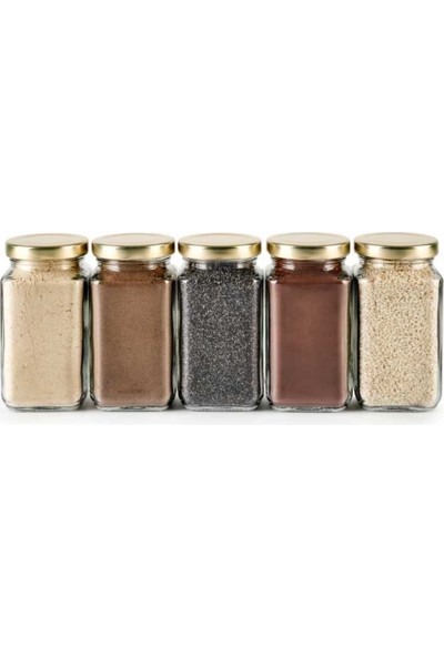 Sarkap 5'li 240 cc Köşeli Kapaklı Cam Kavanoz - Gold Kapak