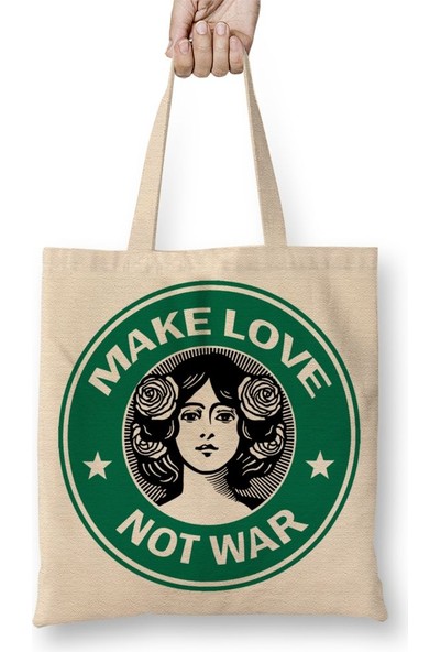 Baskı Dükkanı Make Love Not War 01 Bez Çanta Uzun Saplı