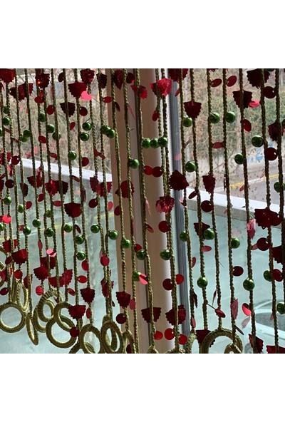 Gönülden Tasarım Mutfak ve Salon Kırmızı Pullar ve Yeşil Boncuklar Ip Perde Boy 1.90 cm En Ayarlanabilir 20 Adet Gönülden Tasarım Mutfak ve Salon Kırmızı Pullar ve Yeşil Boncuklar Ip Perde Boy 1.90 cm En Ayarlanabilir 20 Adet
