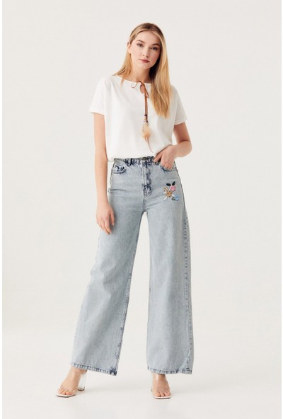 Çiçek Nakışlı Palazzo Jean