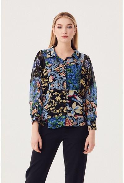 Çiçek Desenli Salaş Şifon Gömlek Çiçek Desenli Salaş Şifon Gömlek