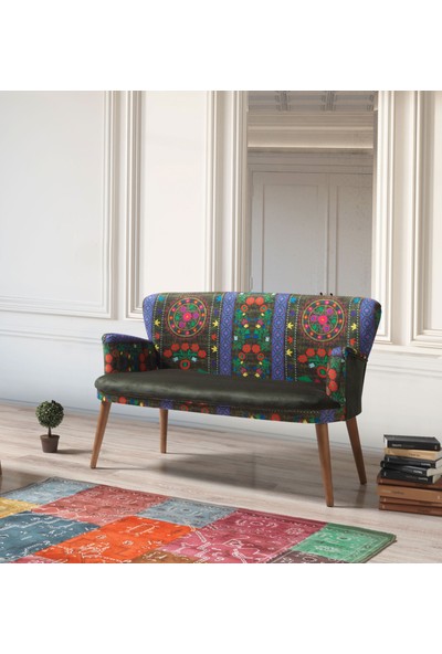 Vistaso Etnik Desen Yeşil Çay Seti Ikili Koltuk (Salon, Balkon, Ofis)