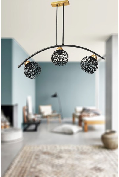 Venon Aydınlatma Gale 3'lü Camı Metal E-27 Siyah Gold Avize