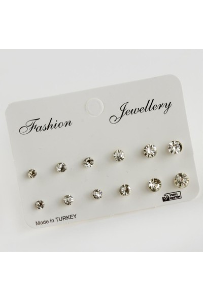 Marka Birlik Gümüş Rengi 12'li Tektaş Küpe