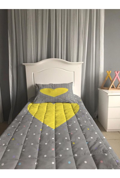 Halımarkt Sarı Kalpli Tek Kişilik Dört Mevsim Nevresim Takımı