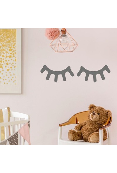 Uykulu Gözler Kirpik Duvar Sticker Çıkartması Gri