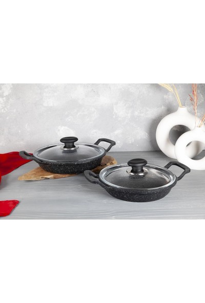Khor Granit Döküm 20 - 22 cm Cam Kapaklı Sahan Seti Khor Granit Döküm 20 - 22 cm Cam Kapaklı Sahan Seti