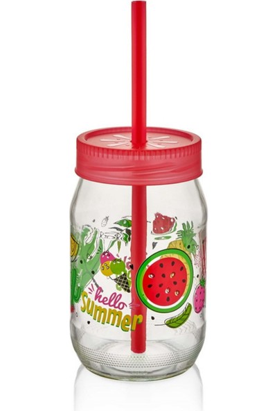 Antas Bpa'sız Pipetli Cam Matara Suluk 370 ml Summer Çocuk Su Matarası