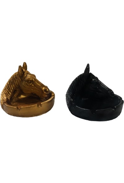 Isem El Yapımı 2'li At Başlı Küllük-Kül Tablası Gold-Siyah