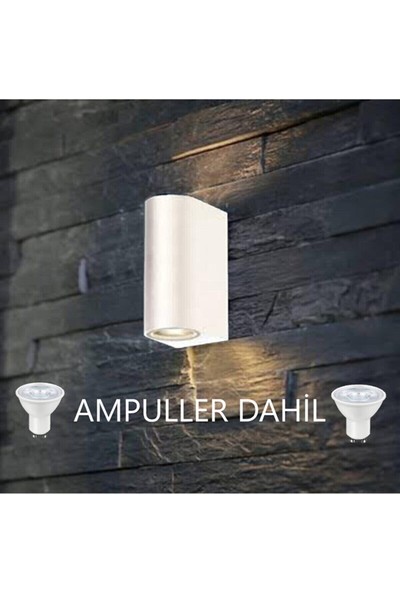 10 Adet Yeşil Işıklı Beyaz Kasa Çift Yönlü Iç - Dış Mekan Duvar Apliği