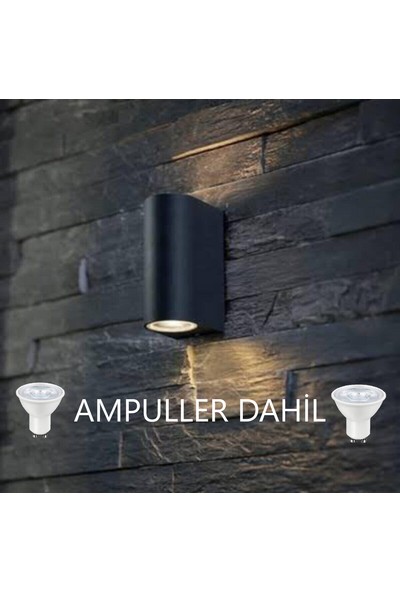 Yeşil Işıklı Antrasit Kasa Çift Yönlü Iç - Dış Mekan Duvar Apliği