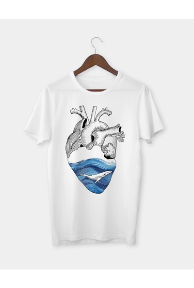 Creatsh Kalp ve Deniz Baskılı T-Shirt Tişört
