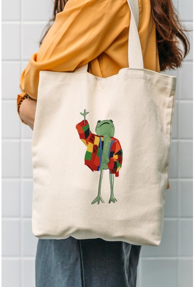Çınar Bez Çanta Kanvas Ceketli Kurbağa Bez Çanta