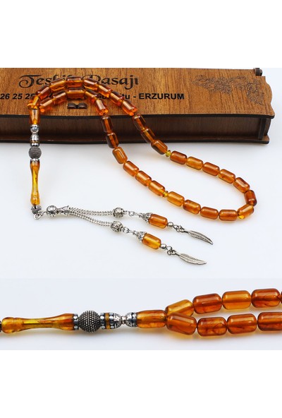 Tesbih Pasajı Bal Renk Nakkaş Imame Toz Kehribar Tesbih