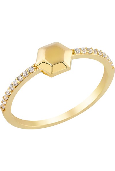 Narla Jewellery 8 Ayar Taşlı Altıgen Kabartma Yüzük