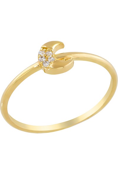 Narla Jewellery 8 Ayar Taşlı Ay Motifli Yüzük V2