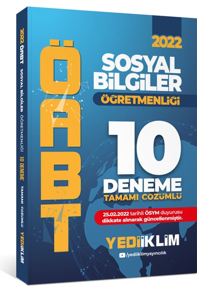 Yediiklim Yayınları 2022 ÖABT Sosyal Bilgiler Öğretmenliği Tamamı Çözümlü 10 Deneme