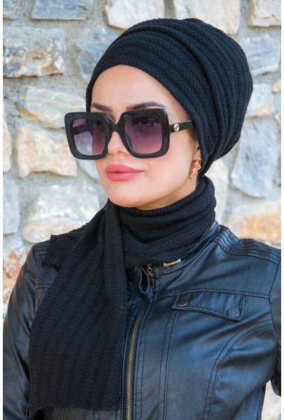 Aişe Tesettür Siyah Tesettür Atkılı Bone - 40200