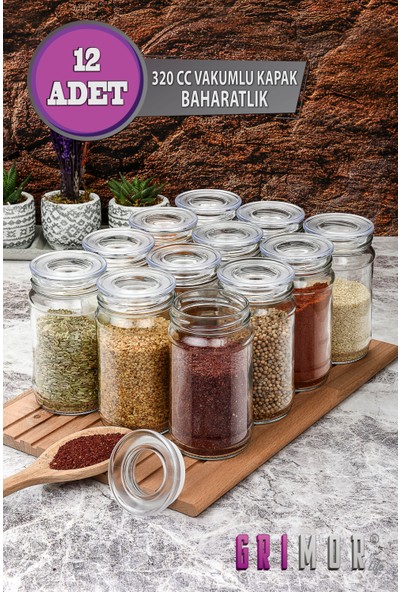 12 Adet Vakum Kapaklı Cam Baharatlık Seti ( 330CC ) 12 Adet Vakum Kapaklı Cam Baharatlık Seti ( 330CC )
