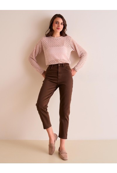 Kadın Kahverengi Düz Kesim Denim Yüksek Bel Normal Paça Jean Kot Pantolon Kadın Kahverengi Düz Kesim Denim Yüksek Bel Normal Paça Jean Kot Pantolon