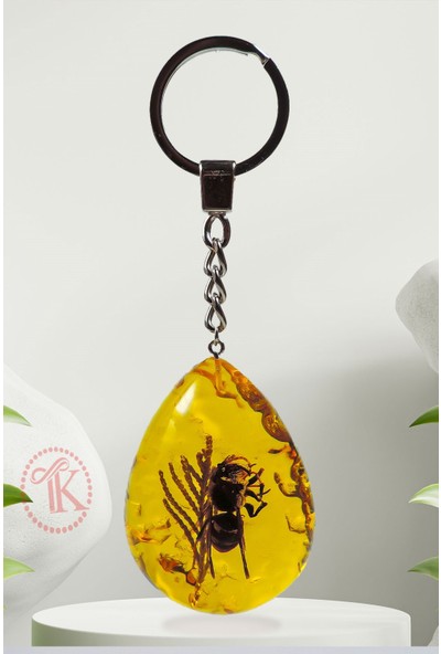 Tesbih Kenti Iri Boy Arı Fosilli Anahtarlık