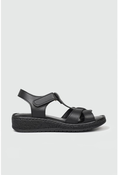 Cıtyzen Ortopedik Taban Rahat Cırtlı Siyah Kadın Sandalet MM-E015