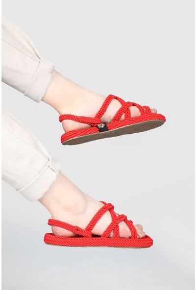 Carla Bella Parmak Arası Halat Alçak Taban Kırmızı Kadın Sandalet Ela Carla Bella Parmak Arası Halat Alçak Taban Kırmızı Kadın Sandalet Ela