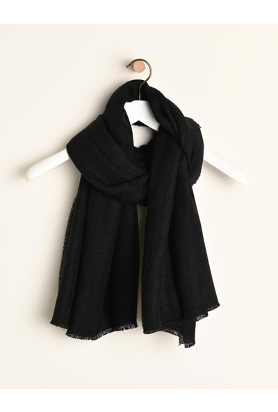 Jimmy Key Kadın Siyah Desenli Yumuşak Dokulu Ucu Püsküllü Kışlık Atkı