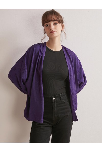 Jimmy Key Kadın Mor Bol Kesim Açık Yaka Çiçek Desenli Kimono