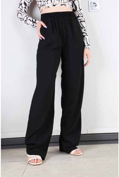 Siyah Yüksek Bel Salaş Kumaş Pantolon