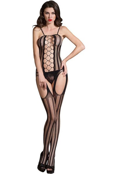 Culotte Kadın Siyah Fantezi Vücut Çorabı Esnek Örgülü Seamless