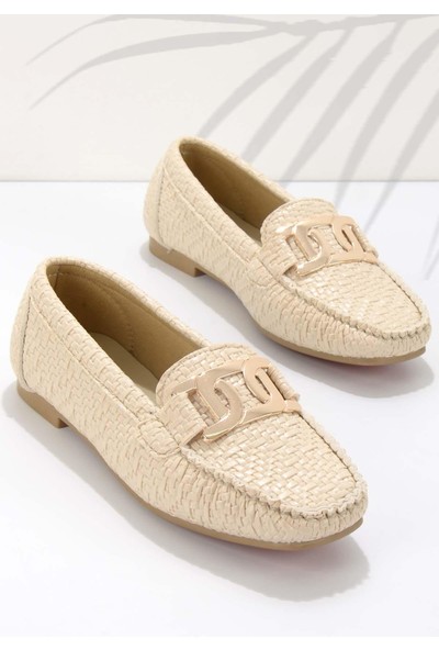 Bambi Bej Baskı Detaylı Kadın Loafer Ayakkabı K015421664