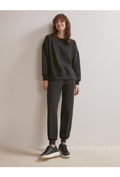 Jimmy Key Kadın Siyah Yüksek Bel Beli Bağlamalı Ribanalı Jogger Pantolon