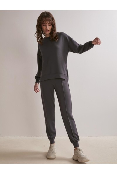 Jimmy Key Kadın Antrasit Yüksek Bel Beli Bağlamalı Ribanalı Jogger Pantolon