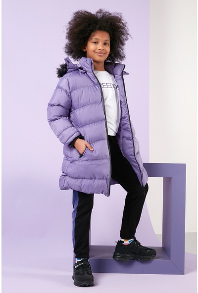 Lela Yakası Suni Kürklü Kapüşonlu Şişme Mont Kız Çocuk MONT 5765020K