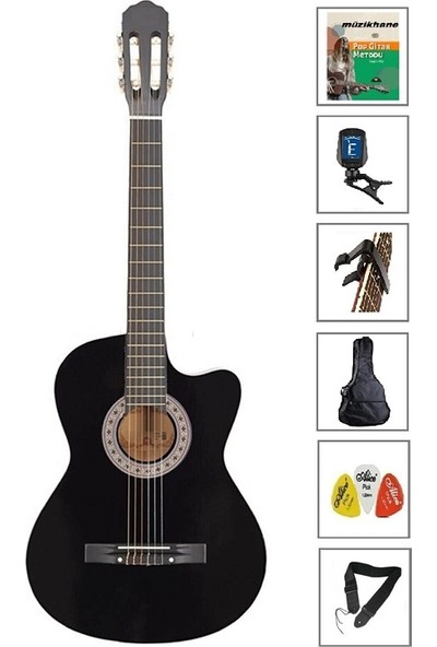 39 Inç 4/4 Tam Boy Siyah Klasik Gitar -Akort Cihazı-Kılıf-Metot-Pena-Kapo-Askı 39 Inç 4/4 Tam Boy Siyah Klasik Gitar -Akort Cihazı-Kılıf-Metot-Pena-Kapo-Askı