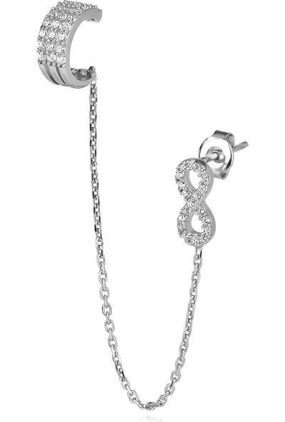 Coşar Silver Zirkon Taşlı Pırlanta Montür Gümüş Rengi Kaplama Zincirli Sonsuzluk Figürlü Kıkırdaklı Gümüş Küpe Coşar Silver Zirkon Taşlı Pırlanta Montür Gümüş Rengi Kaplama Zincirli Sonsuzluk Figürlü Kıkırdaklı Gümüş Küpe