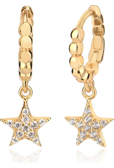 Coşar Silver Altın Kaplama Sallantılı Yıldız Gümüş Küpe