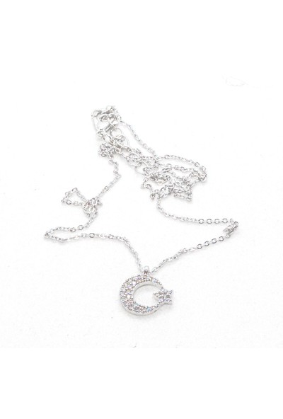 X-lady Accessories Gümüş Renk Zirkon Taşlı Ay Yıldız Beyaz Taşlı Kolye 938 X-lady Accessories Gümüş Renk Zirkon Taşlı Ay Yıldız Beyaz Taşlı Kolye 938
