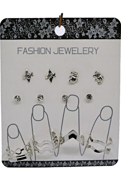 X-lady Accessories Gümüş Renk Kombin Yüzük Küpe Seti - 981 X-lady Accessories Gümüş Renk Kombin Yüzük Küpe Seti - 981