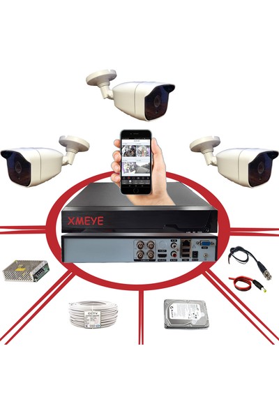 Bises 3'lü 5 MP Sony Lens 1080P 36 IR LED Plastik Kasa Güvenlik Kamerası Seti_BS 336