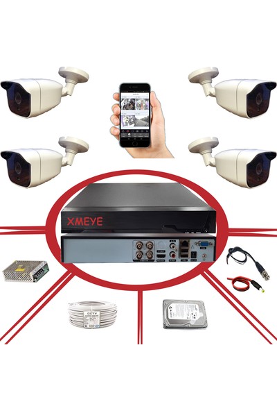 Bises 4'lü 5 MP Sony Lens 1080P 36 IR LED Plastik Kasa Güvenlik Kamerası Seti_BS 336