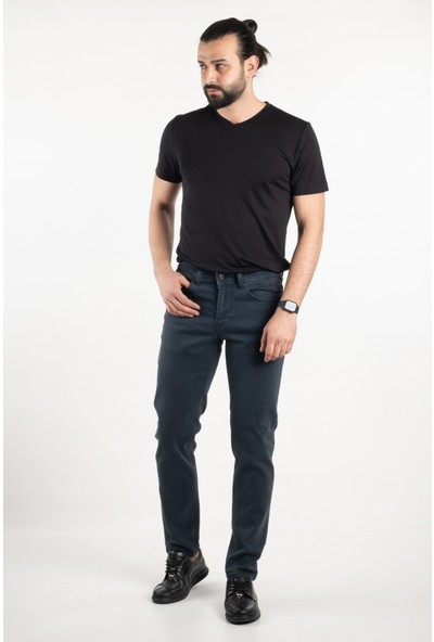 Zeki Özer Erkek Lacivert Yüksek Bel Bol Paça Jean