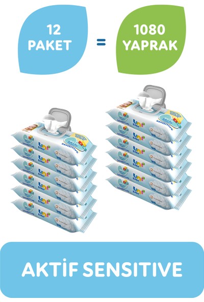 Uni Baby Aktif Sensitive Islak Mendil 12'li 1080 Yaprak Uni Baby Aktif Sensitive Islak Mendil 12'li 1080 Yaprak